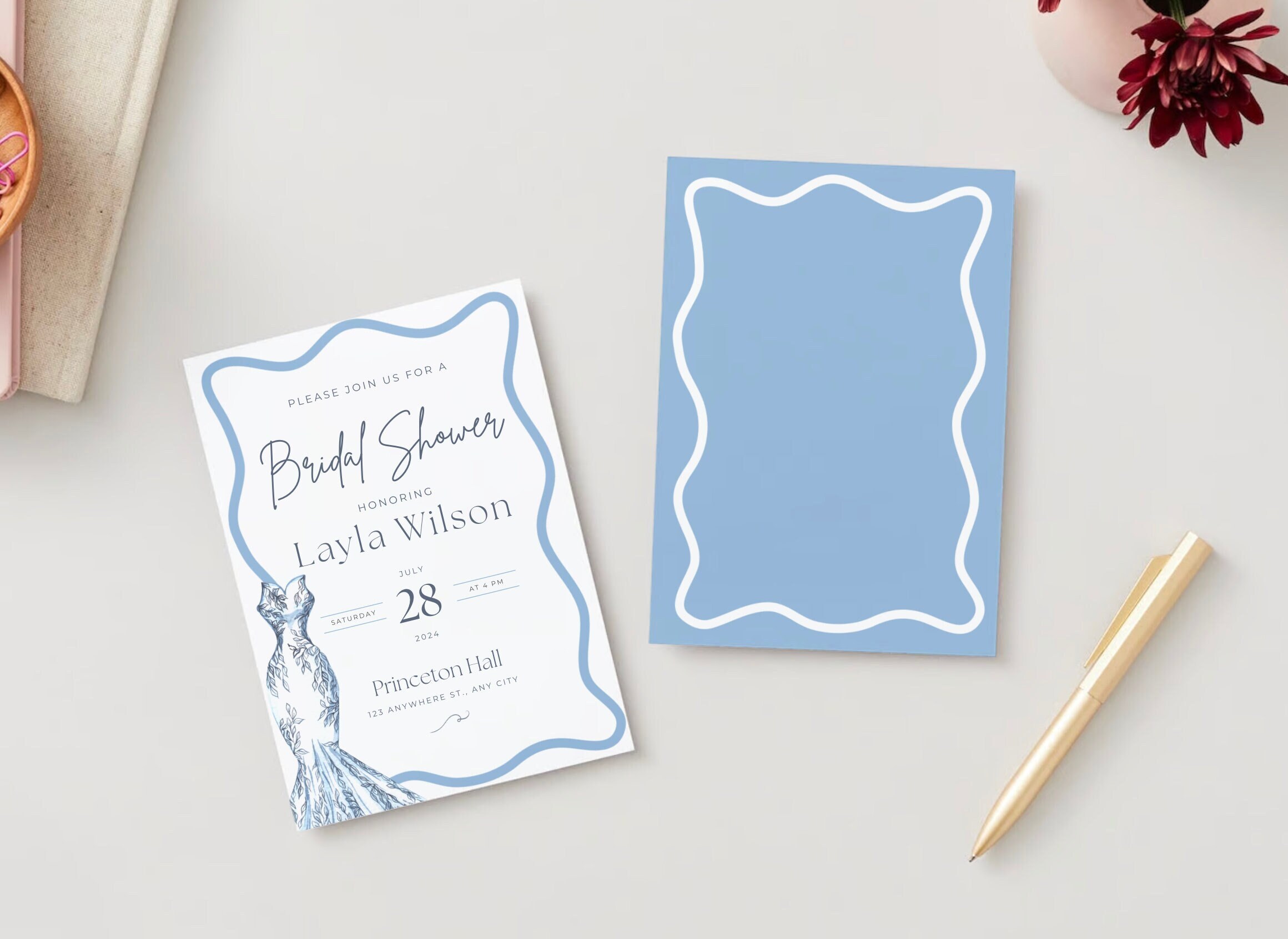 Wavey Border Bridal Shower Invitation, Squiggle Wedding Shower Invite ...