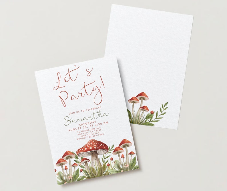 Mushroom Party Invitation Template: Forest Theme (digital Download) - Etsy
