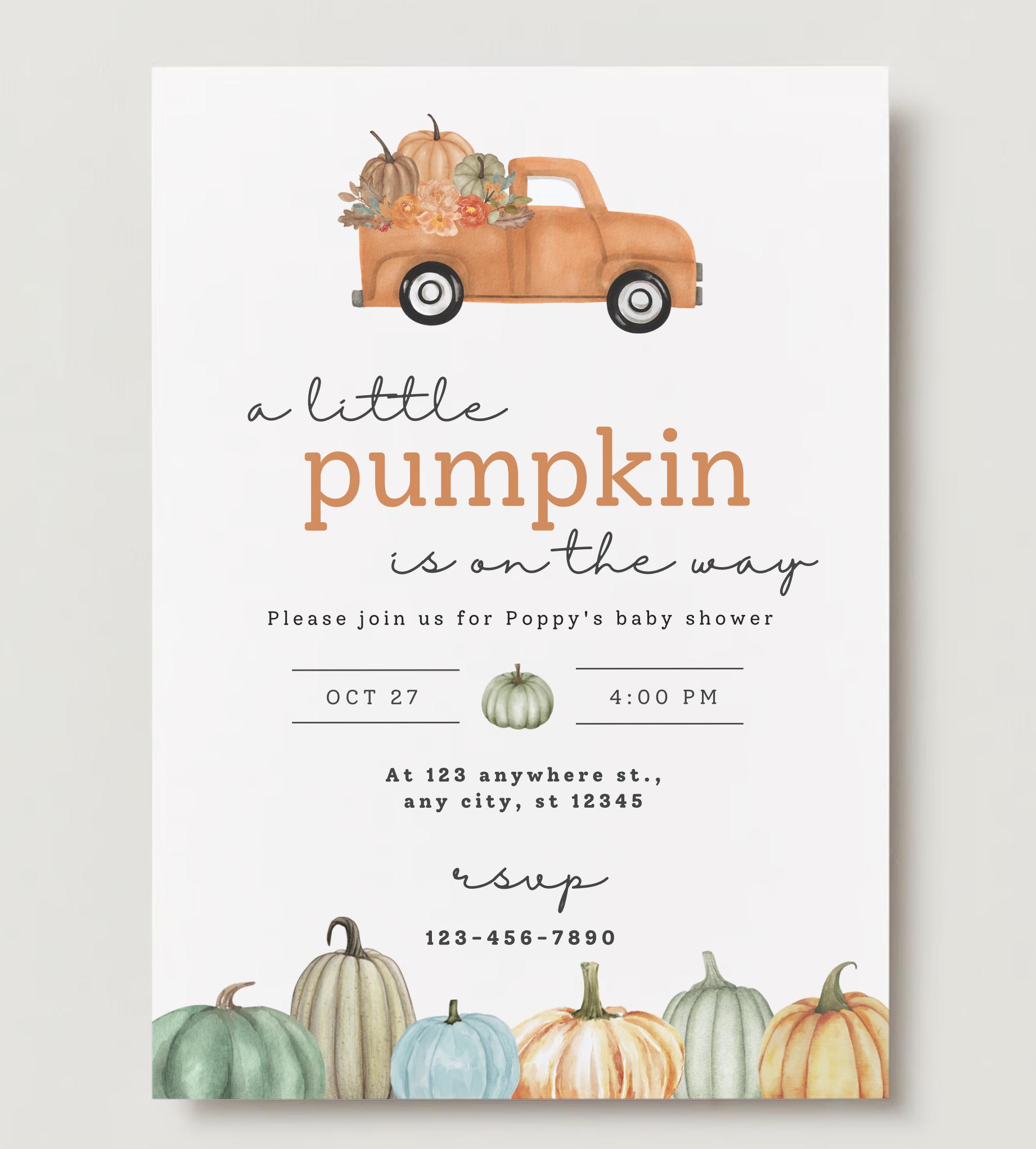 Pumpkin Baby Shower Invitation, A Little Pumpkin, Fall Autumn Baby ...