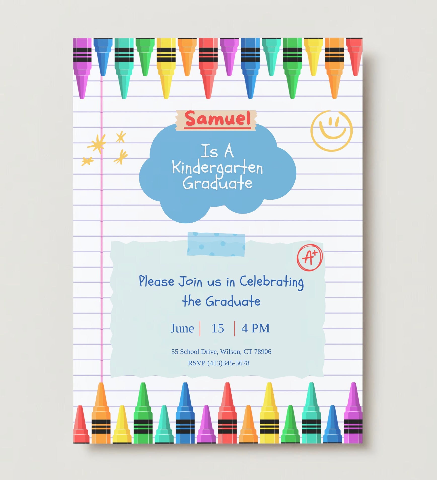 Kindergarten Graduation Invitation, Preschool Graduation Invite ...
