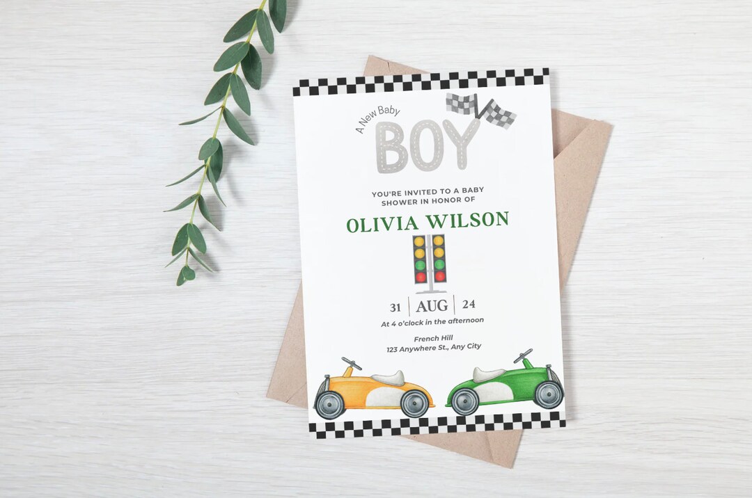 Race Car Baby Shower Invitation: Vintage Track Design (digital Download ...