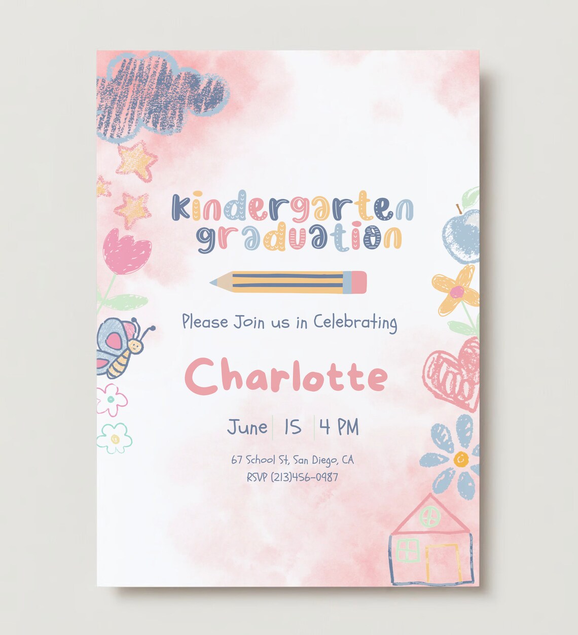 Editable Kindergarten Graduation Invitation: Printable Template (5x7 ...