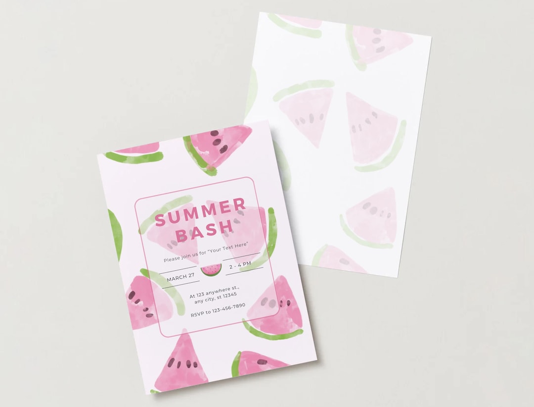 Watermelon Summer Bash Party Invitation: Editable Template (digital ...