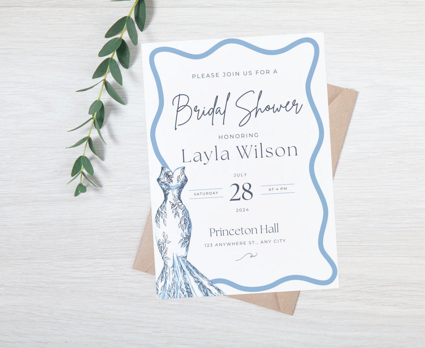 Wavey Border Bridal Shower Invitation, Squiggle Wedding Shower Invite ...