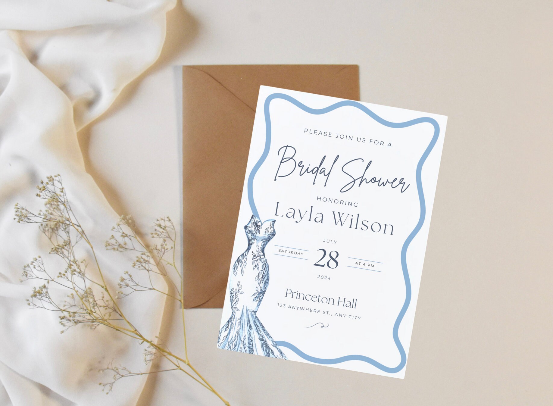 Wavey Border Bridal Shower Invitation, Squiggle Wedding Shower Invite ...