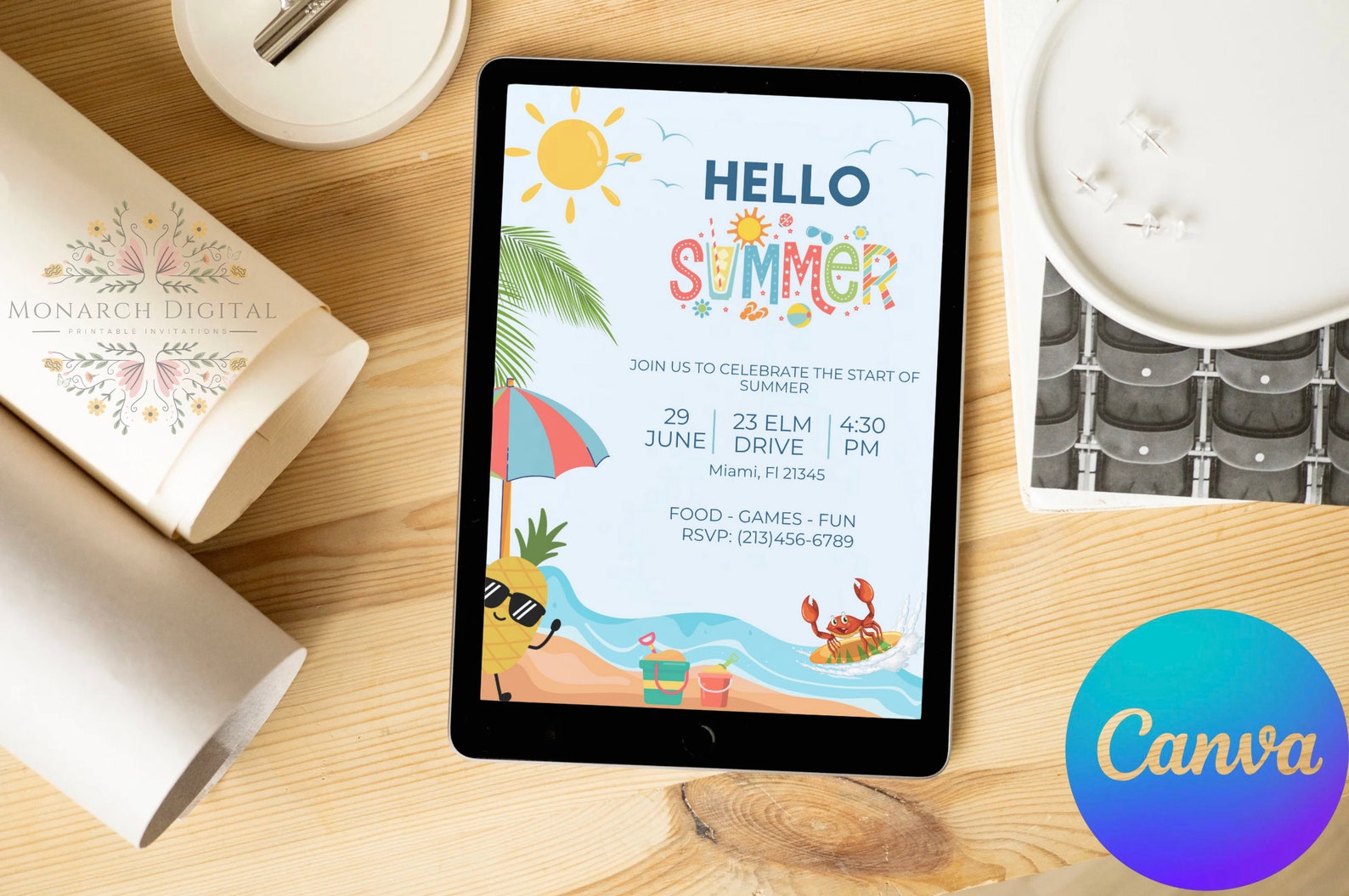 Start of Summer Party-summertime Invitation-hello Summer-digital ...