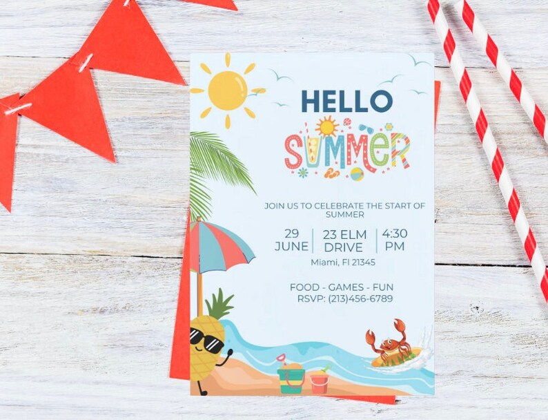 Start of Summer Party-summertime Invitation-hello Summer-digital ...