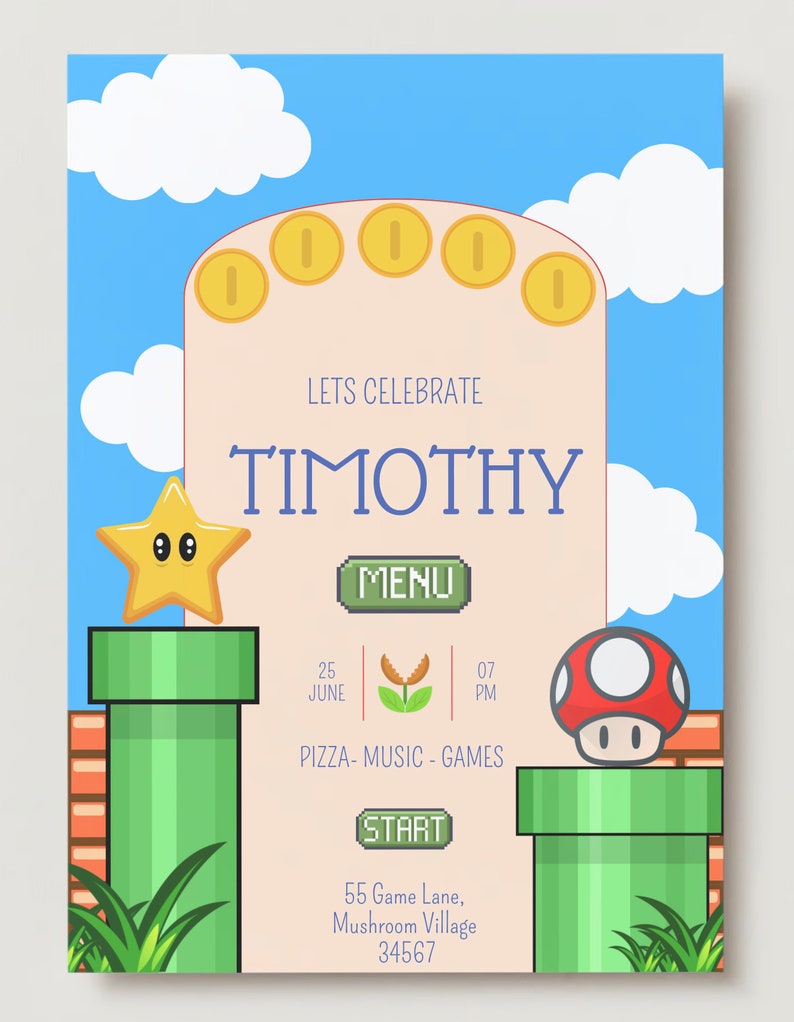 Super Mario Party Invitation: Editable Video Game Party (digital ...