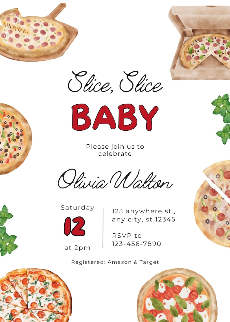 Pizza Baby Shower Invitation: Gender Neutral, Editable Template ...