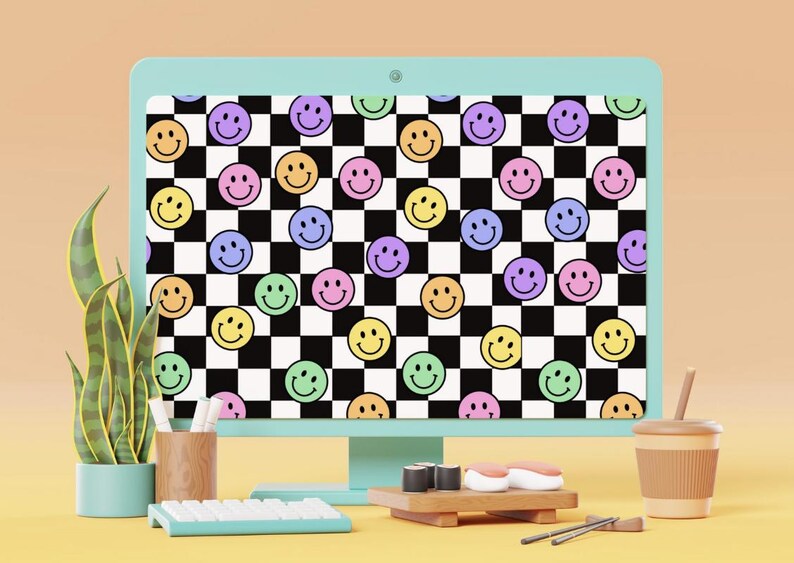 Checkered Smiley Face Desktop Wallpaper, Fun Colorful Screensaver ...
