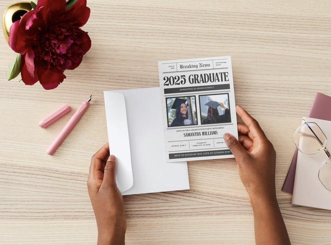 Newspaper Graduation Invitation-breaking News Digital Invitation-2025 ...