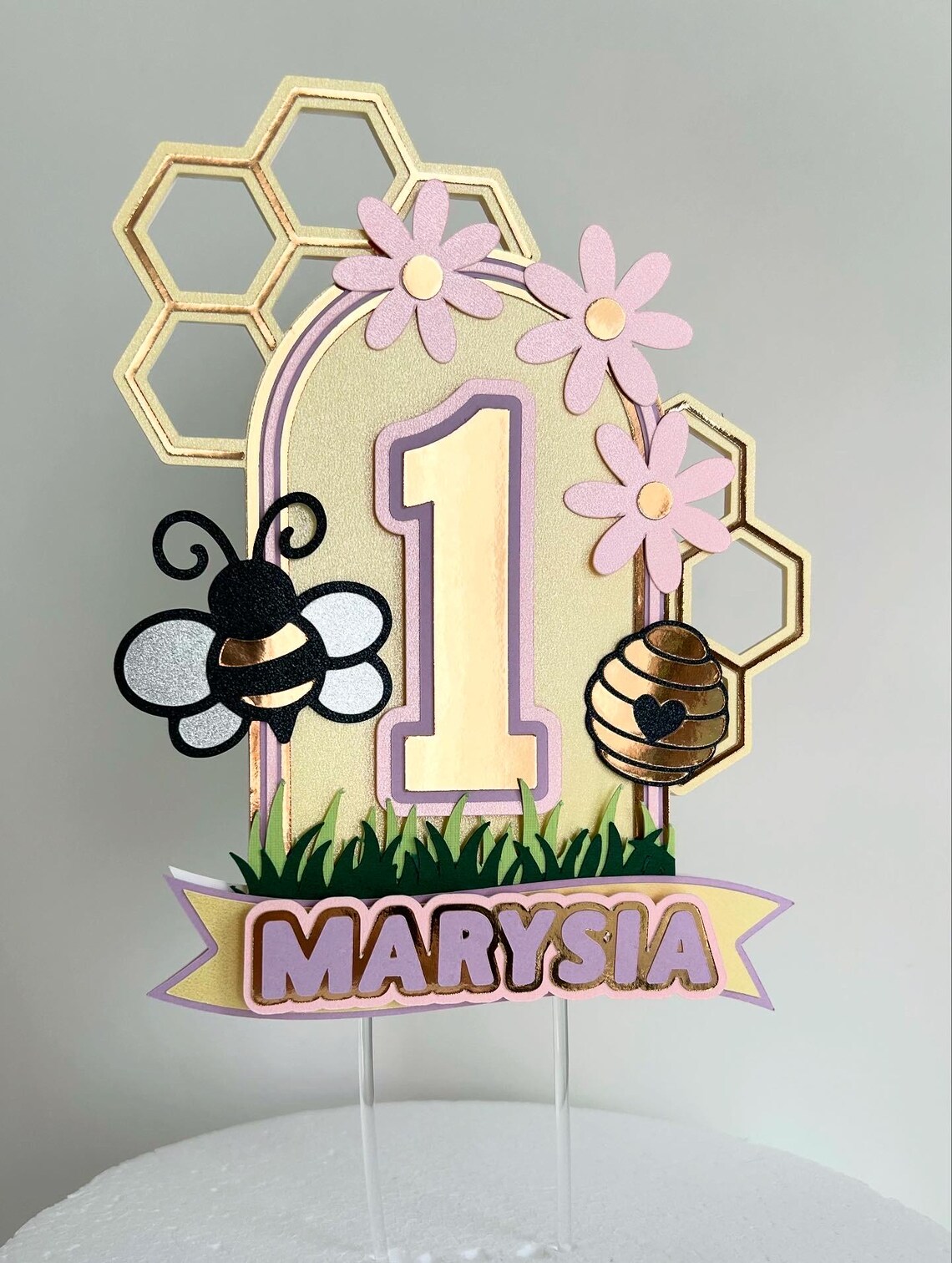 Bee-themed Birthday Cake Topper – Personalized With Name and Number ...