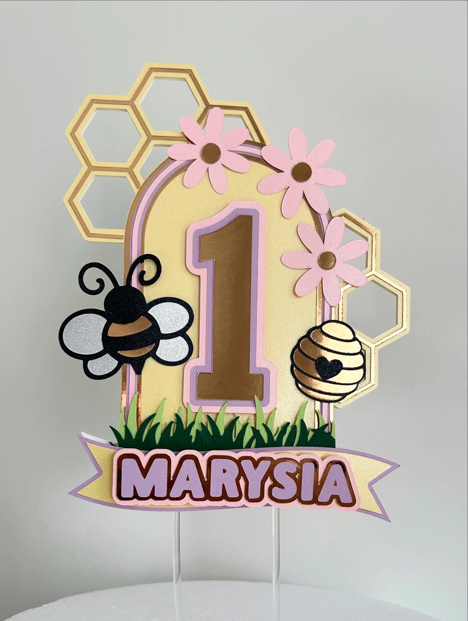 Bee-themed Birthday Cake Topper – Personalized With Name and Number ...