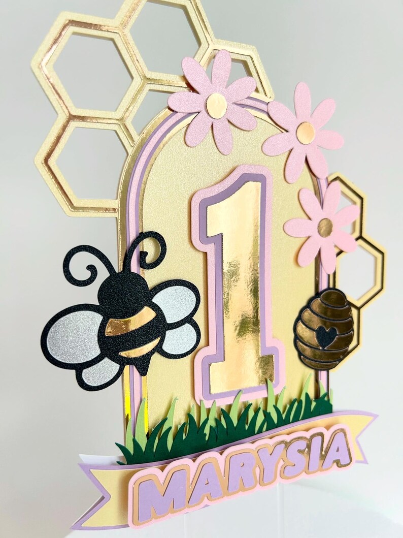 Bee-themed Birthday Cake Topper – Personalized With Name and Number ...