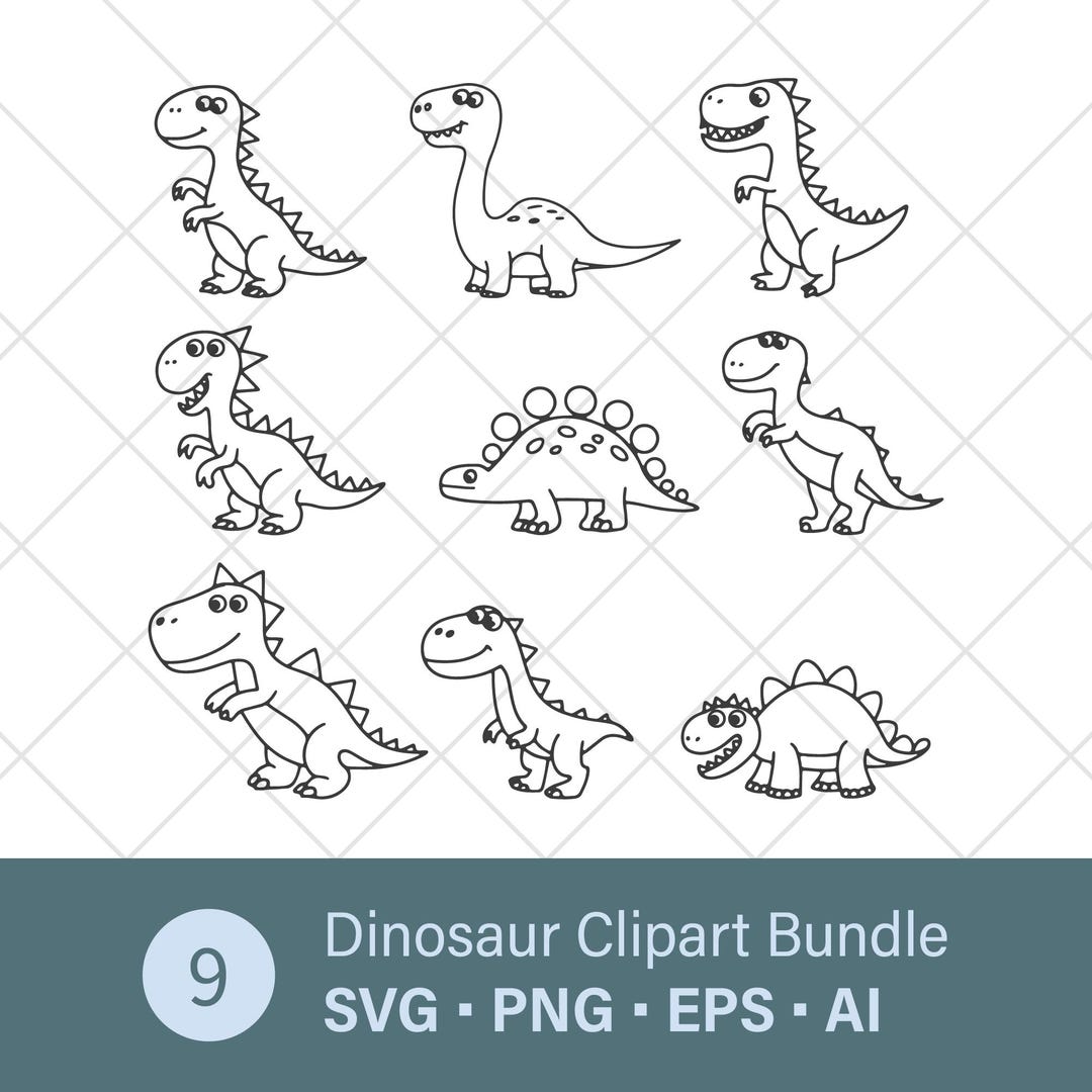 Dinosaur Line Set — 9 SVG PNG EPS Ai Clipart for Stickers & Crafts - Etsy