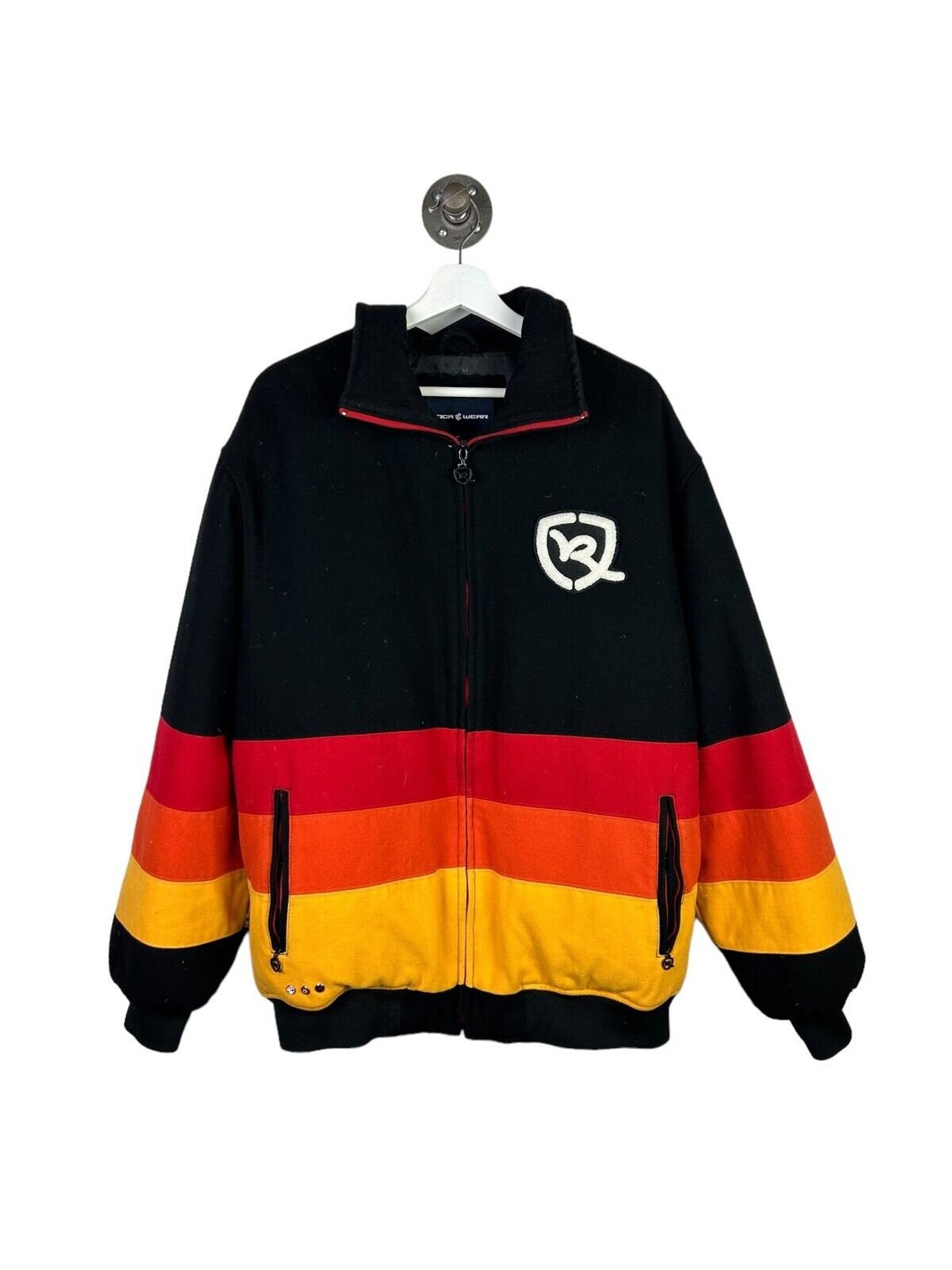 Vintage Y2K Roca Wear Embroidered Patch Full Zip Striped Down Jacket ...