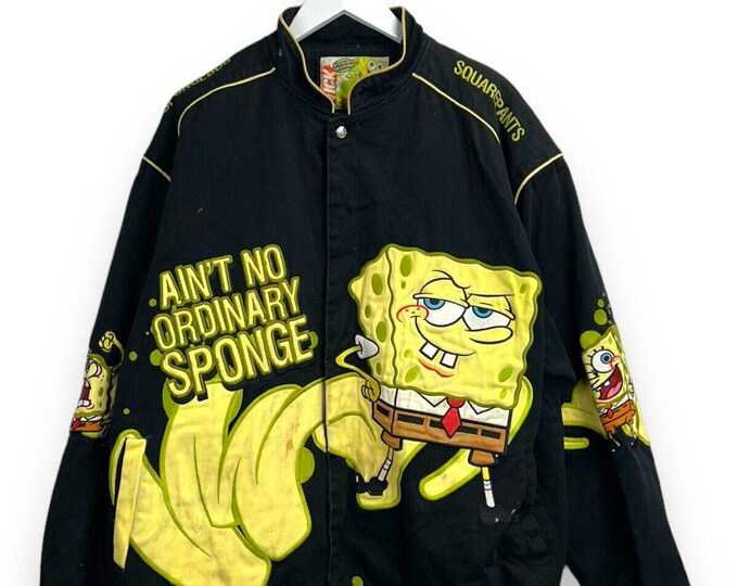 Vintage Jeff Hamilton Spongebob Squarepants Racing Jacket Size XL Black ...