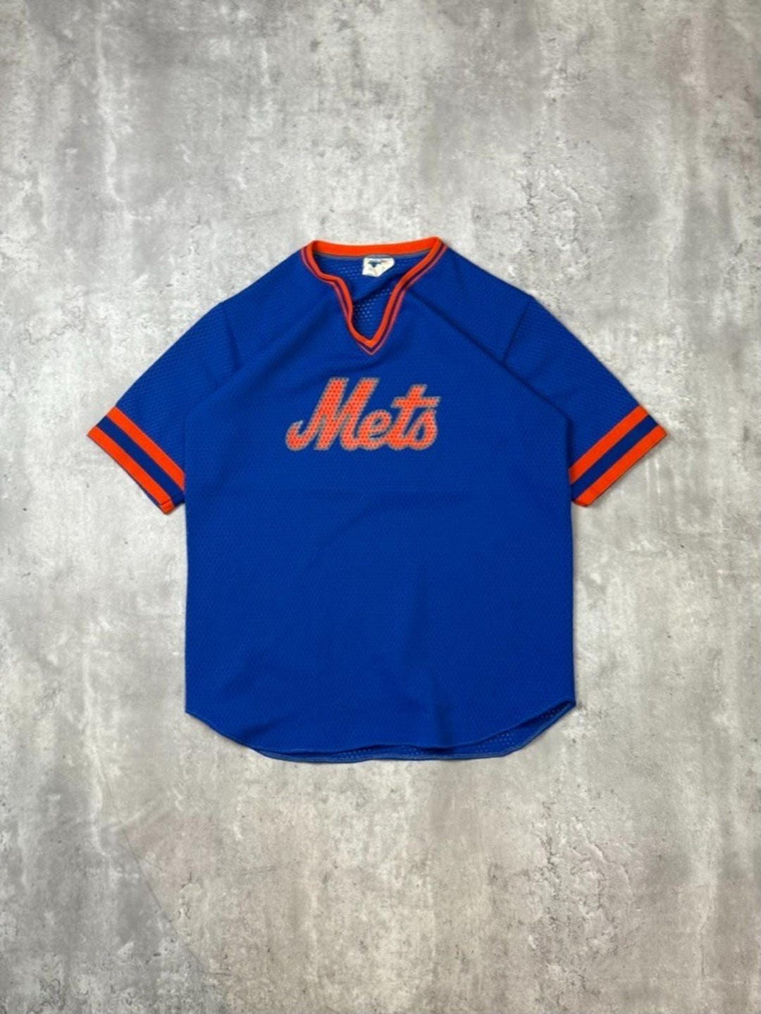 Vintage 80s New York Mets MLB Graphic Spellout Baseball Jersey Size ...