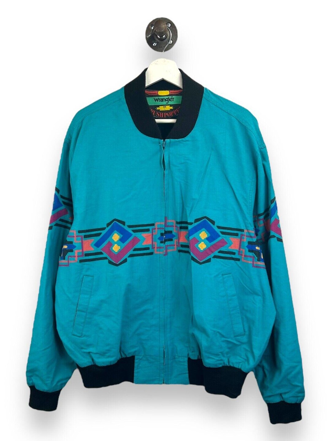 Vintage 90s Wrangler Brushpopper Aztec Print Full Zip Bomber Jacket ...