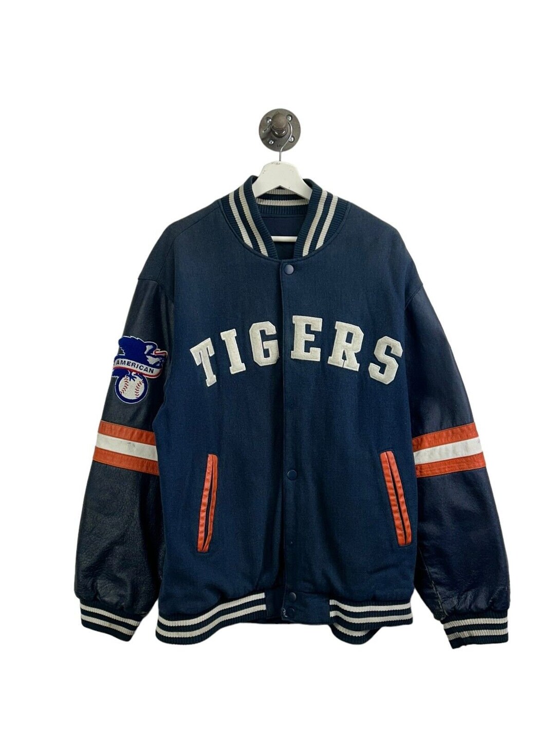 Detroit Tigers MLB Reversible Leather Nylon Varsity Bomber Jacket Size ...