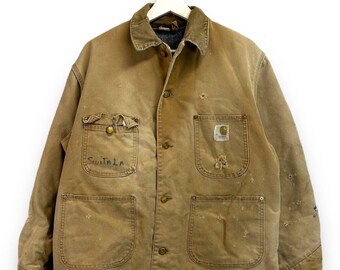 Men's Vintage 90's Carhartt USA Blanket Lined Canvas Chore Coat Barn Jacket Sz L - Etsy