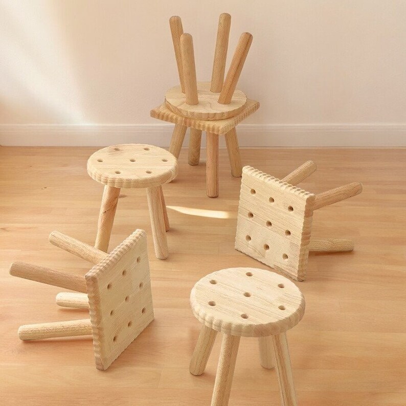 Childrens Cookie Chair Solid Wooden Stool Fun Wooden Toddler Stool ...