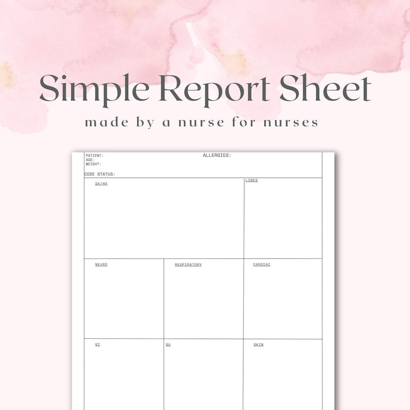 Simple Nurse Report Sheet - Etsy