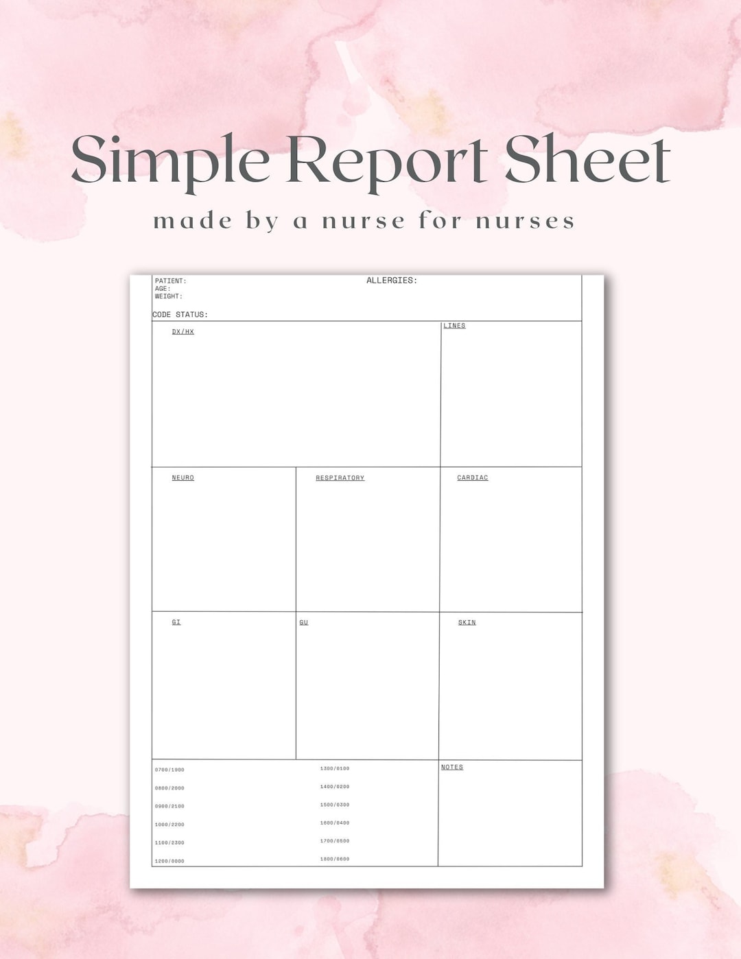 Full Size Printable Nurse Report Sheet Simple Nurse Brain Sheet Med ...