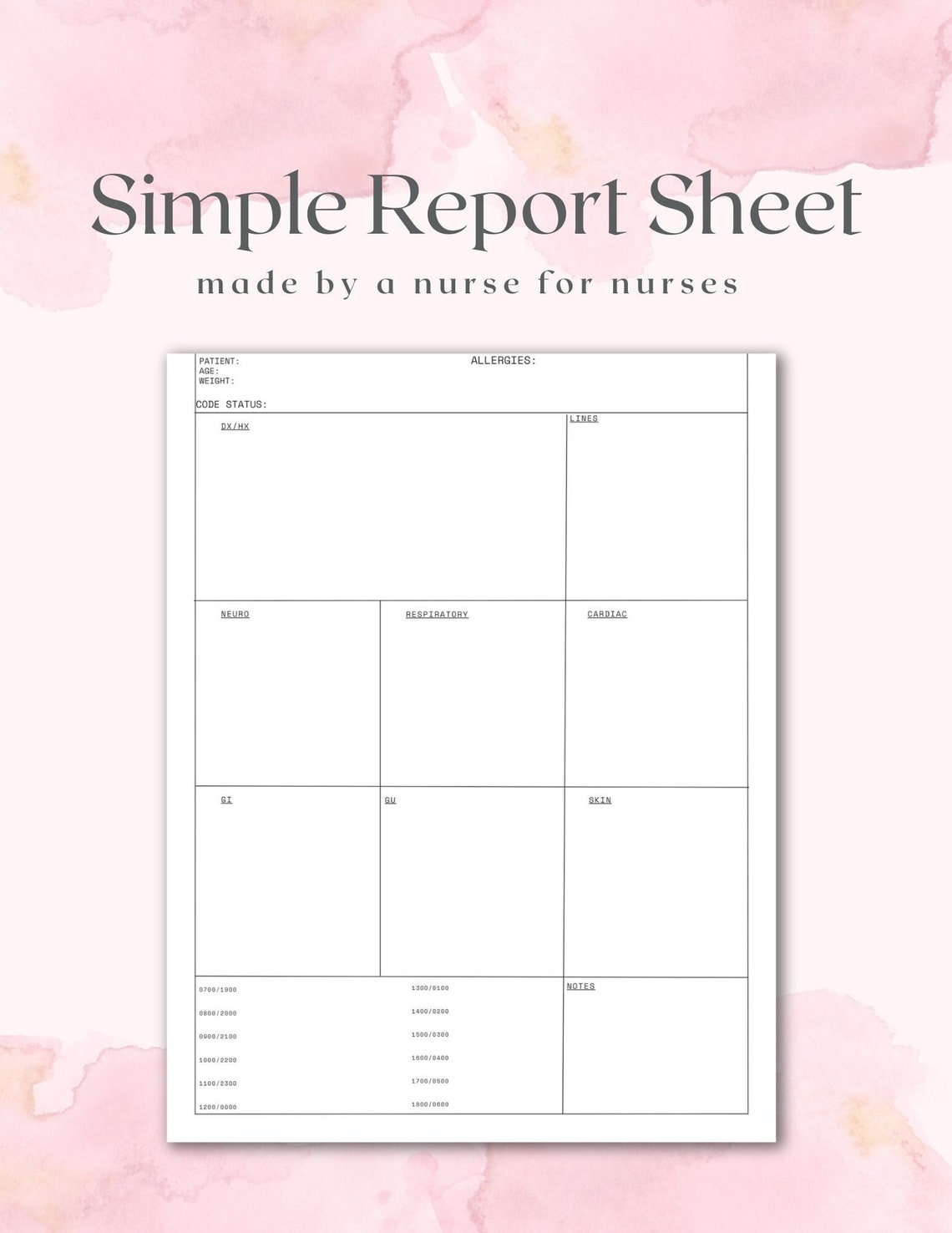Full Size Printable Nurse Report Sheet Simple Nurse Brain Sheet Med ...