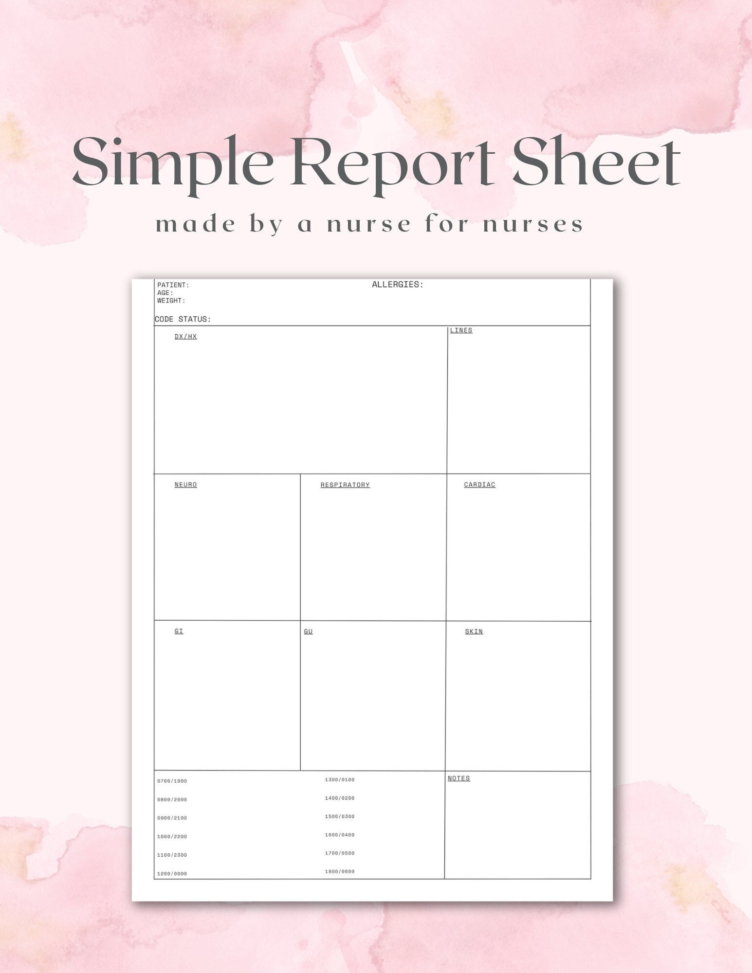 Full Size Printable Nurse Report Sheet Simple Nurse Brain Sheet Med ...
