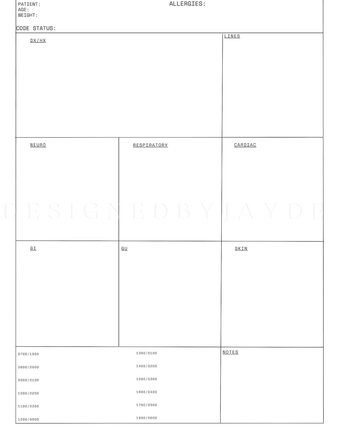 Full Size Printable Nurse Report Sheet Simple Nurse Brain Sheet Med ...