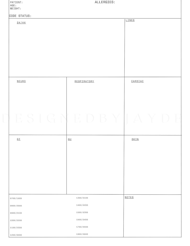 Full Size Printable Nurse Report Sheet Simple Nurse Brain Sheet Med ...