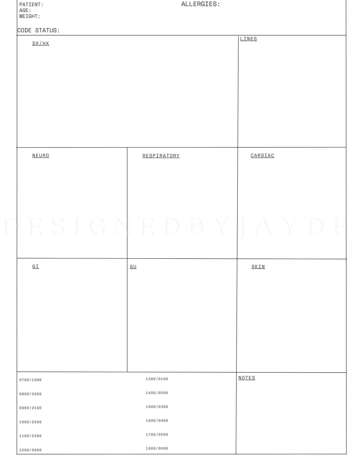 Full Size Printable Nurse Report Sheet Simple Nurse Brain Sheet Med ...