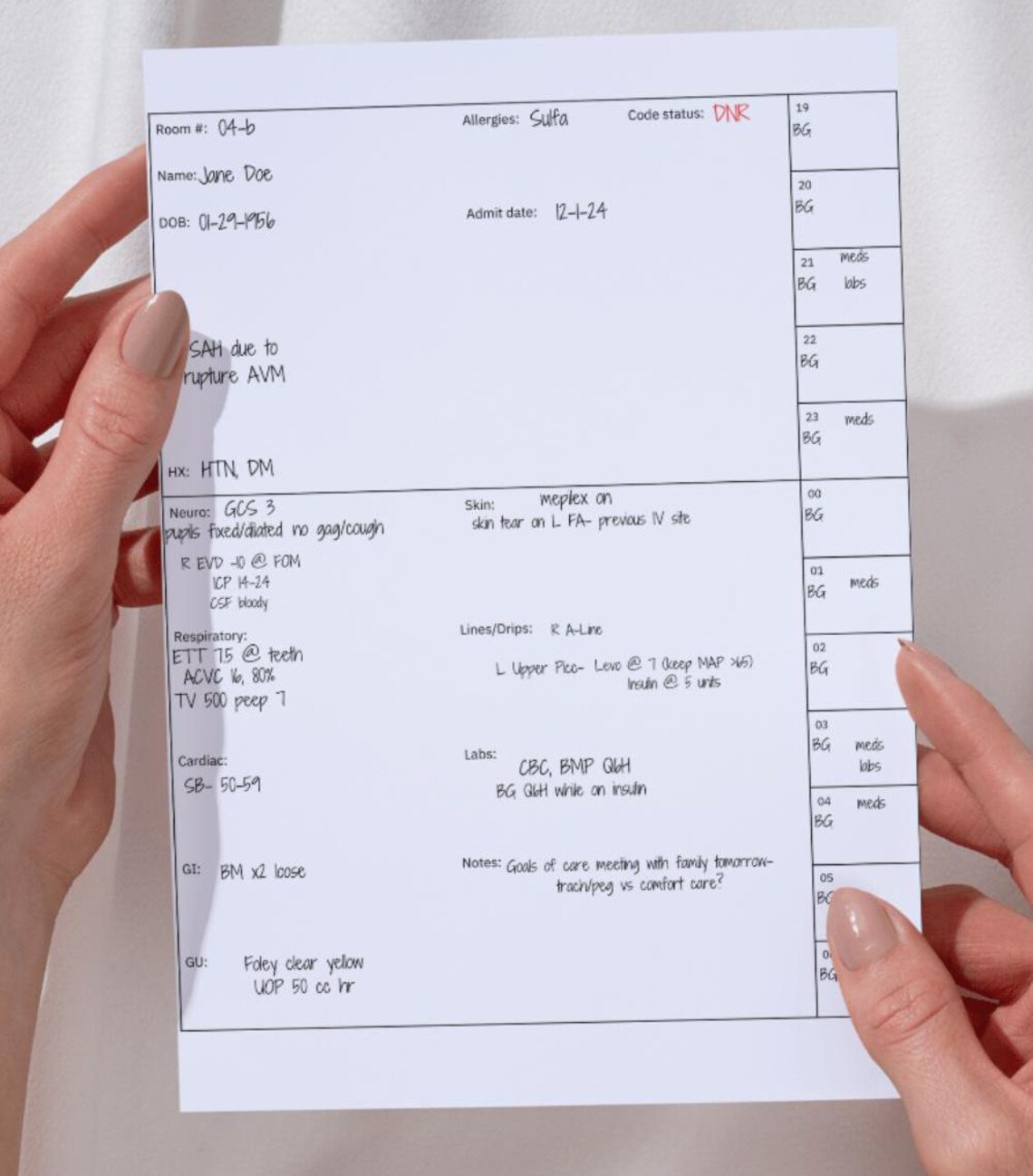 Full Size Printable Nurse Report Sheet for Icu/step Down. Simple Nurse ...