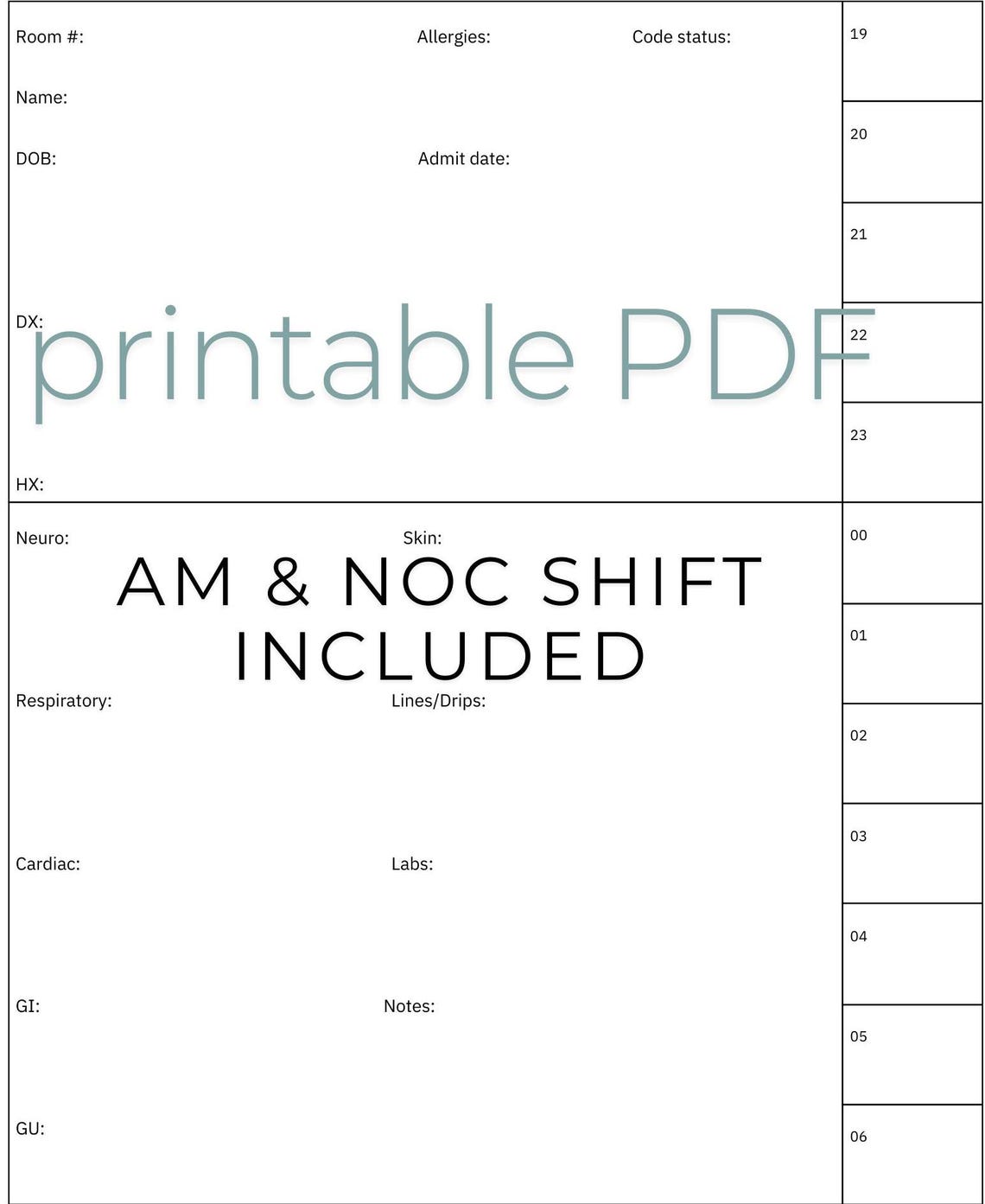 Full Size Printable Nurse Report Sheet for Icu/step Down. Simple Nurse ...