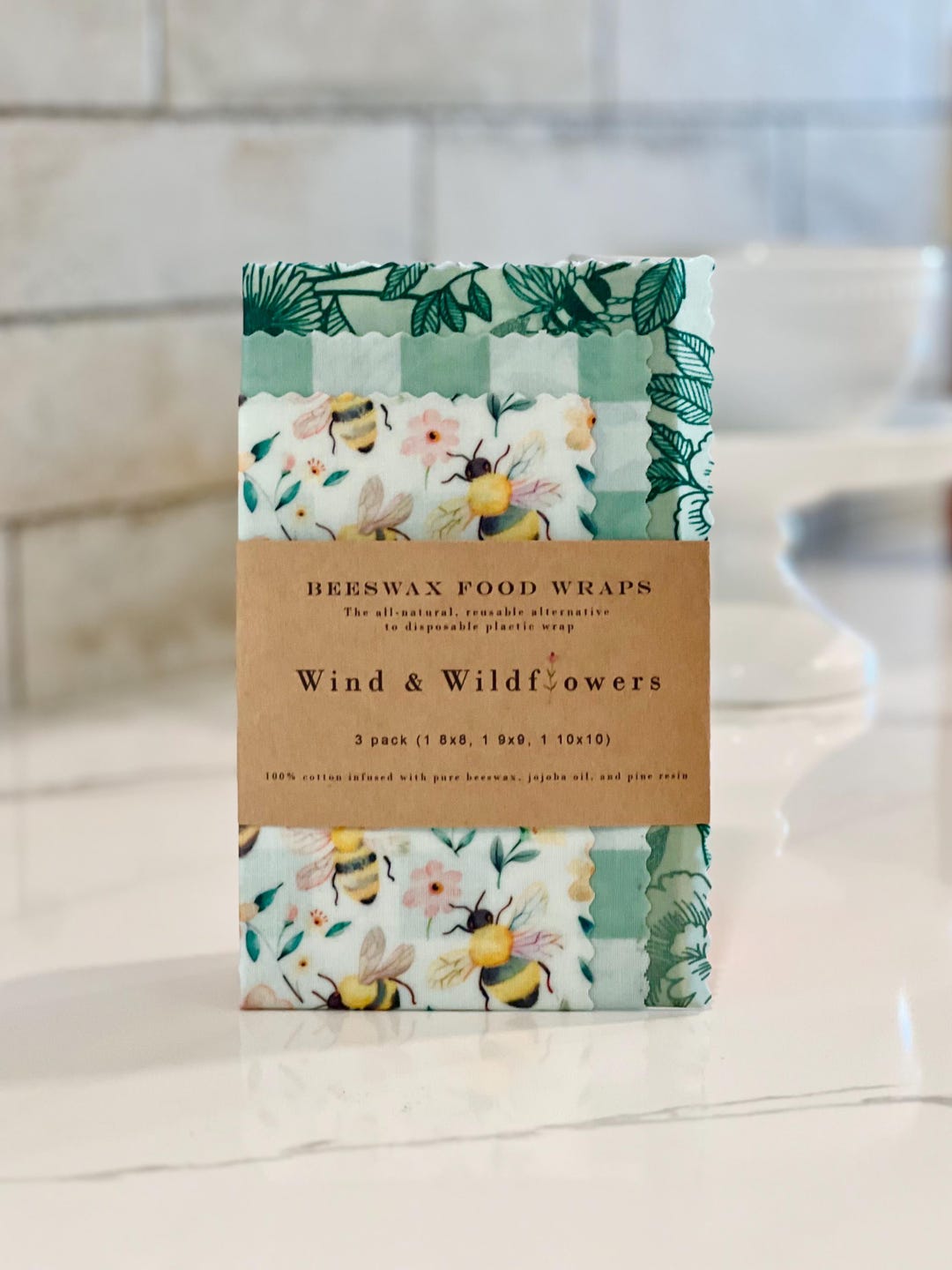 3 Piece Beeswax Wrap Starter Pack - Reusable Eco Friendly Food Safe ...