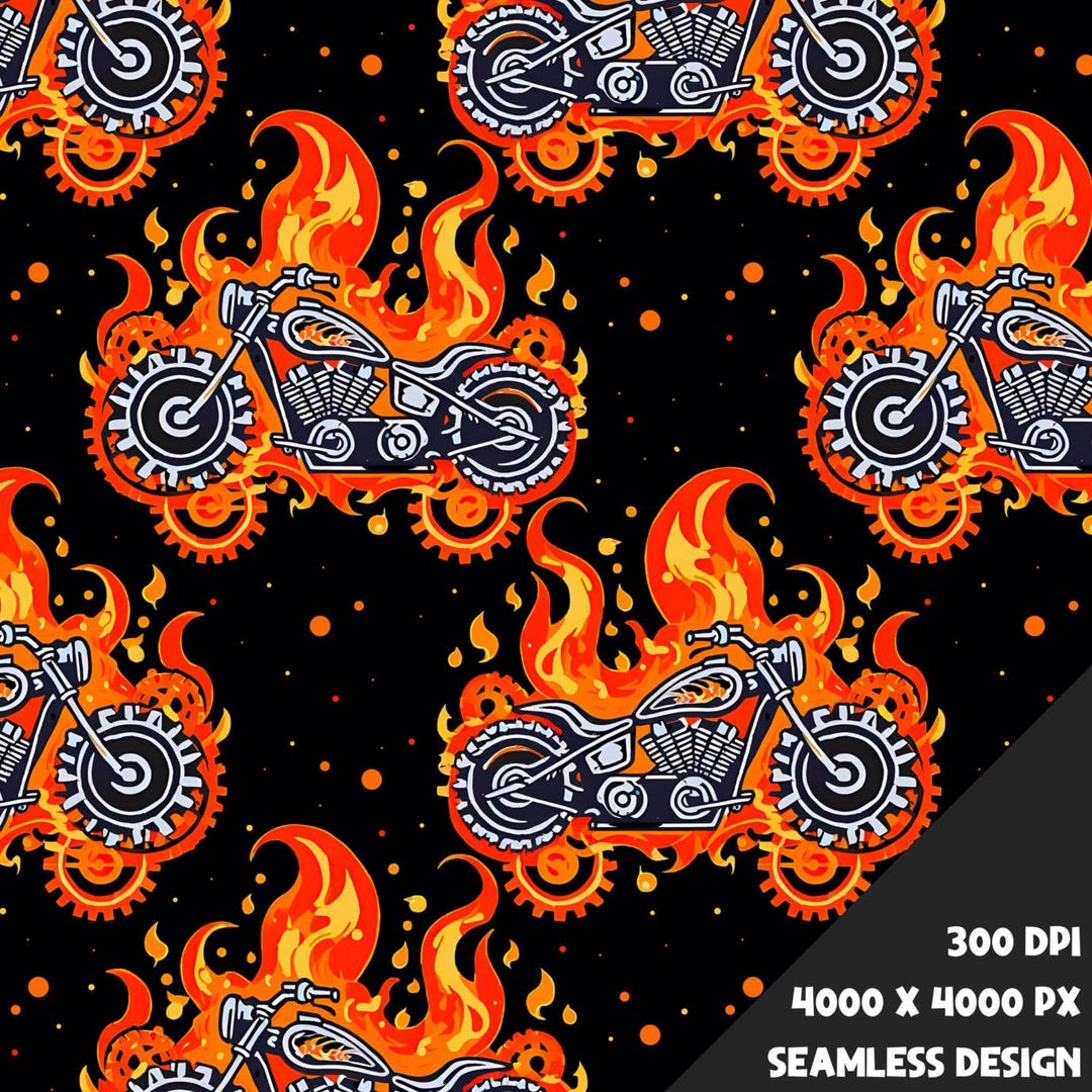 Motorbike Harley on Fire Seamless Design - Digital Surface Pattern for ...