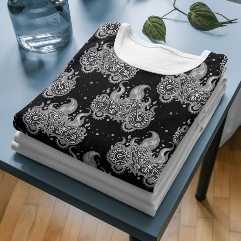 Motorbike Harley on Fire Seamless Design - Digital Surface Pattern for ...