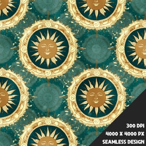Celestial Sun Moon Phase Seamless Design - Digital Surface Pattern for ...