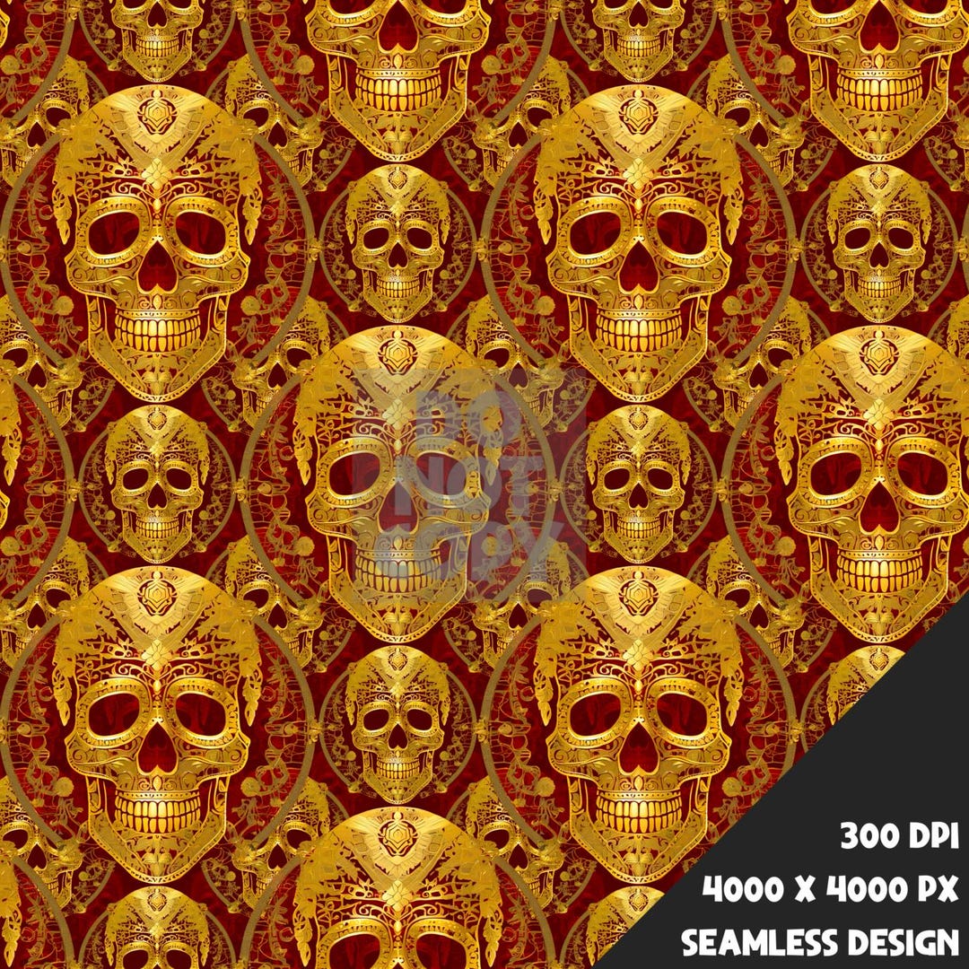 Gold Skull Alternative Seamless Design - Digital Surface Pattern for ...