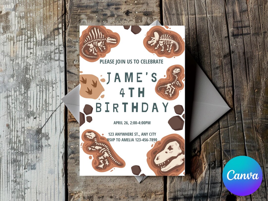 EDITABLE Dinosaur Fossil Birthday Invitation, Paleontologist, Dinosaur ...