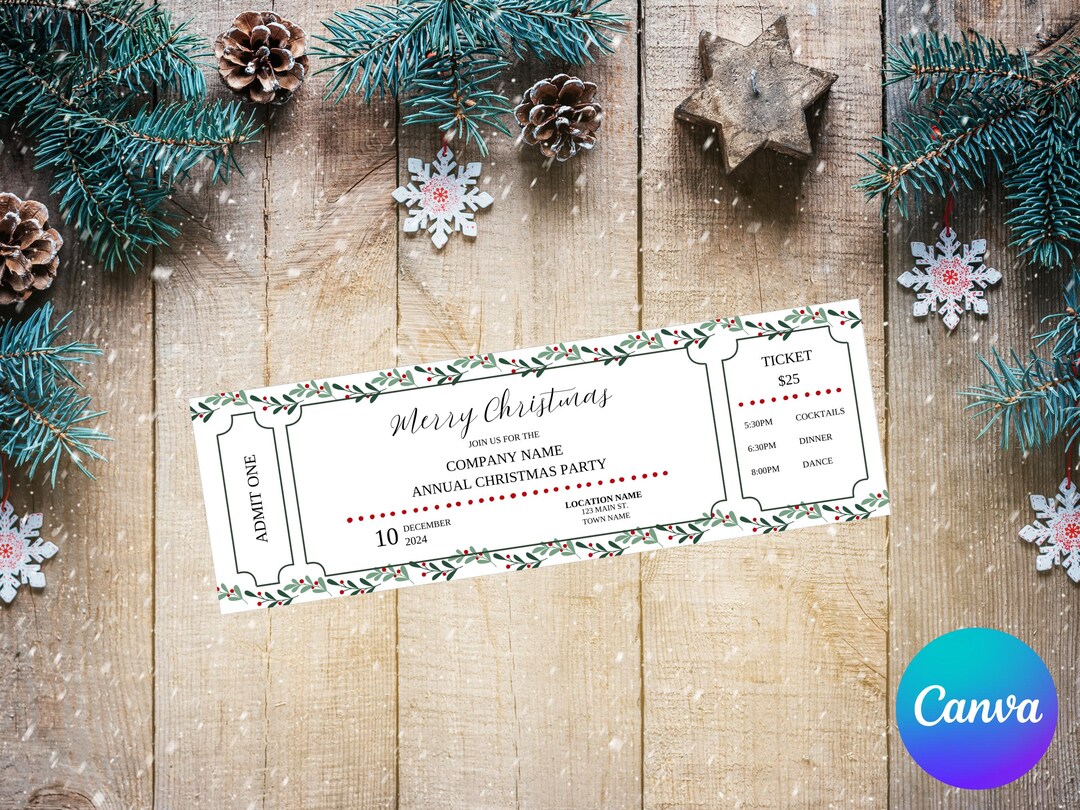 EDITABLE Christmas Ticket, 8.5 X 2.75 Inches, Christmas Party Ticket ...
