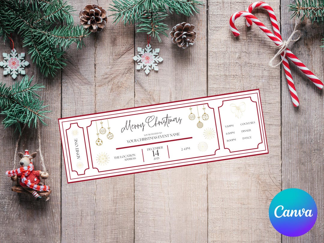 EDITABLE Christmas Ticket, 8.5 X 2.75 Inches, Christmas Party Ticket ...
