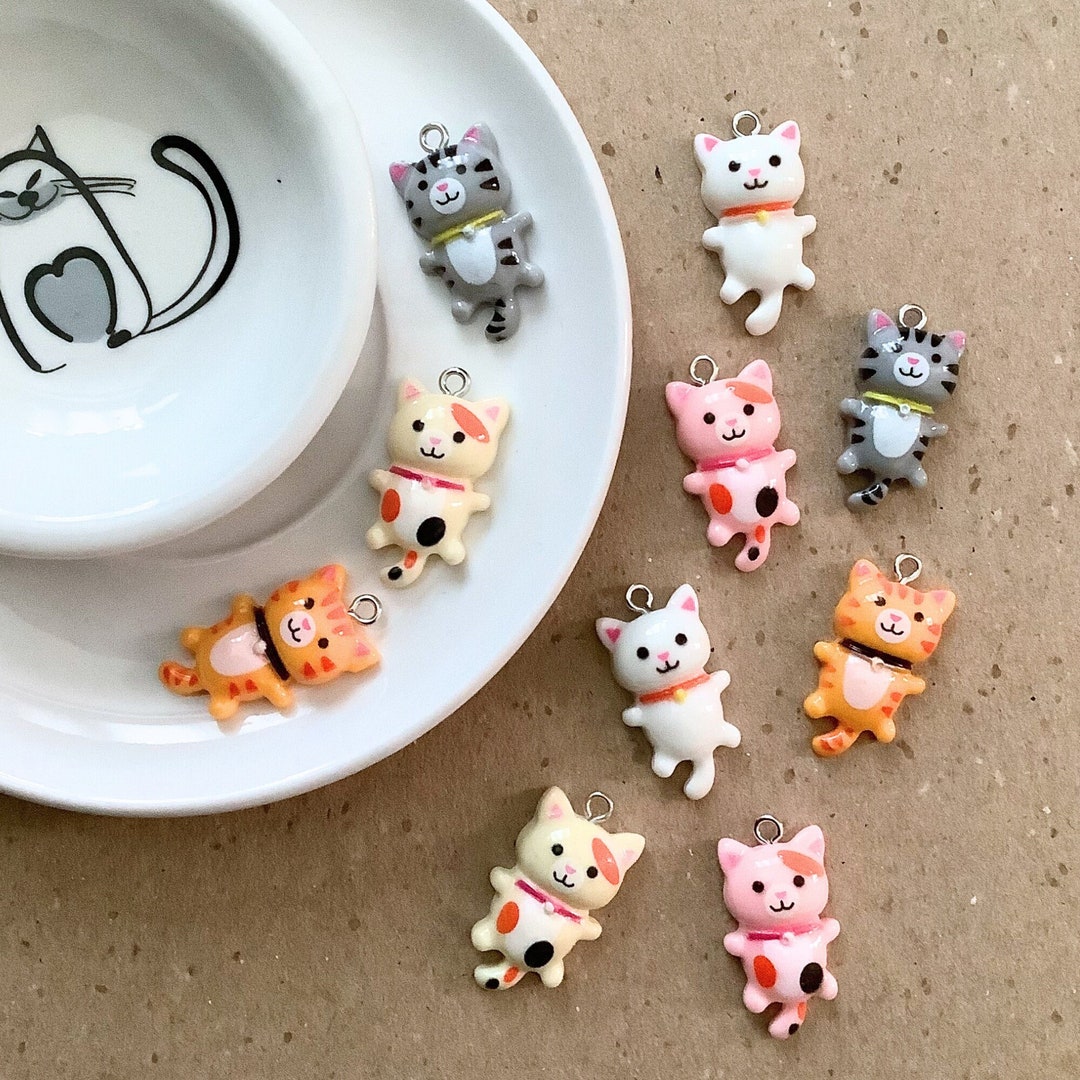 Ten Piece Cute Cat Charms Craft Supplies Cat Embellishments Plastic ...