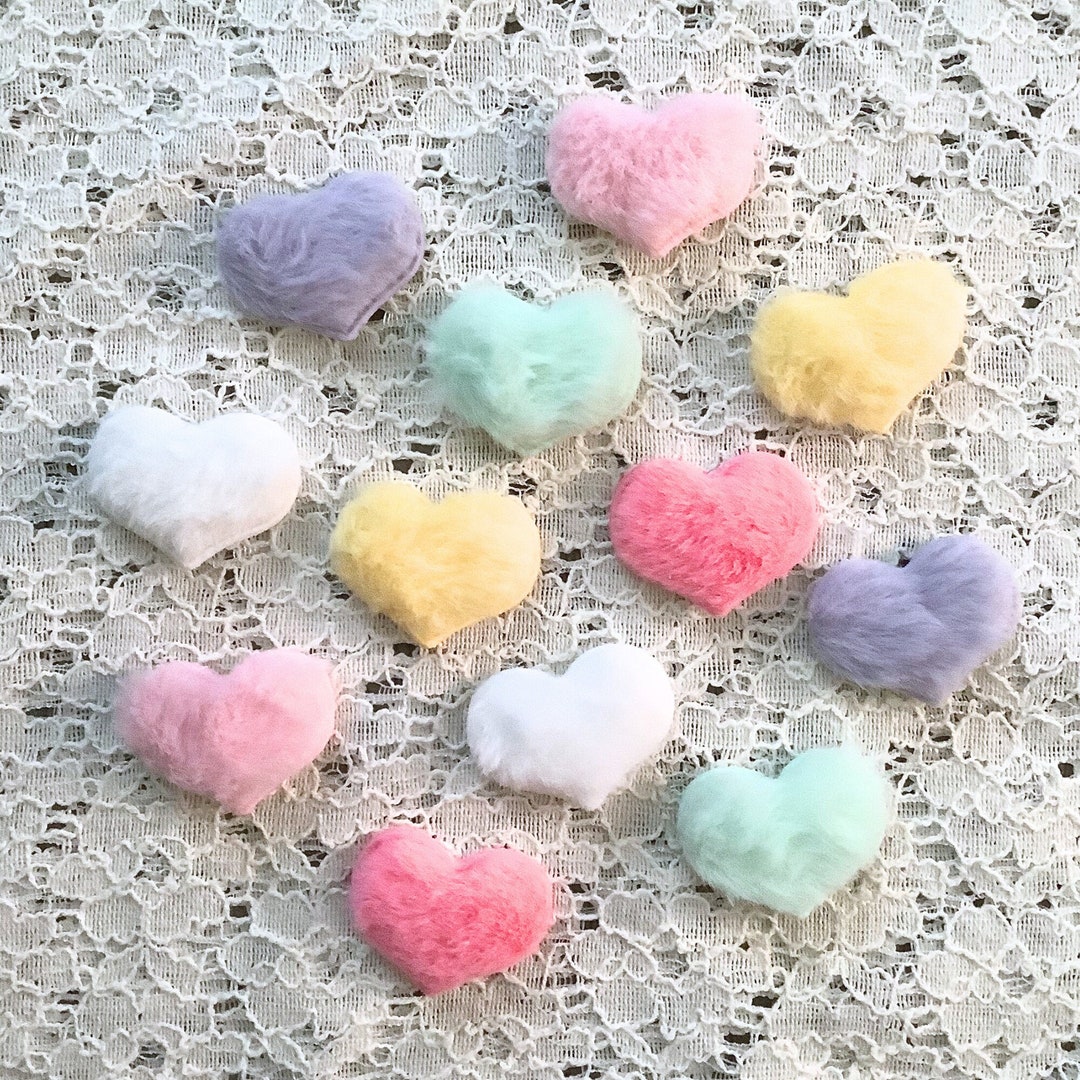 12 Piece Plush Heart Appliques Faux Fur Hearts Fabric Embellishments ...
