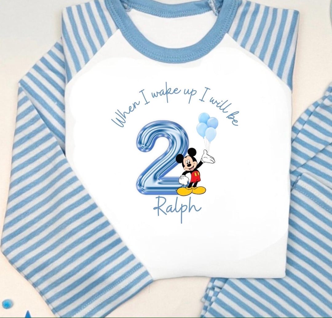 When I Wake up I'll Be Personalised Mickey Pjs Toddler Kids Nightwear ...