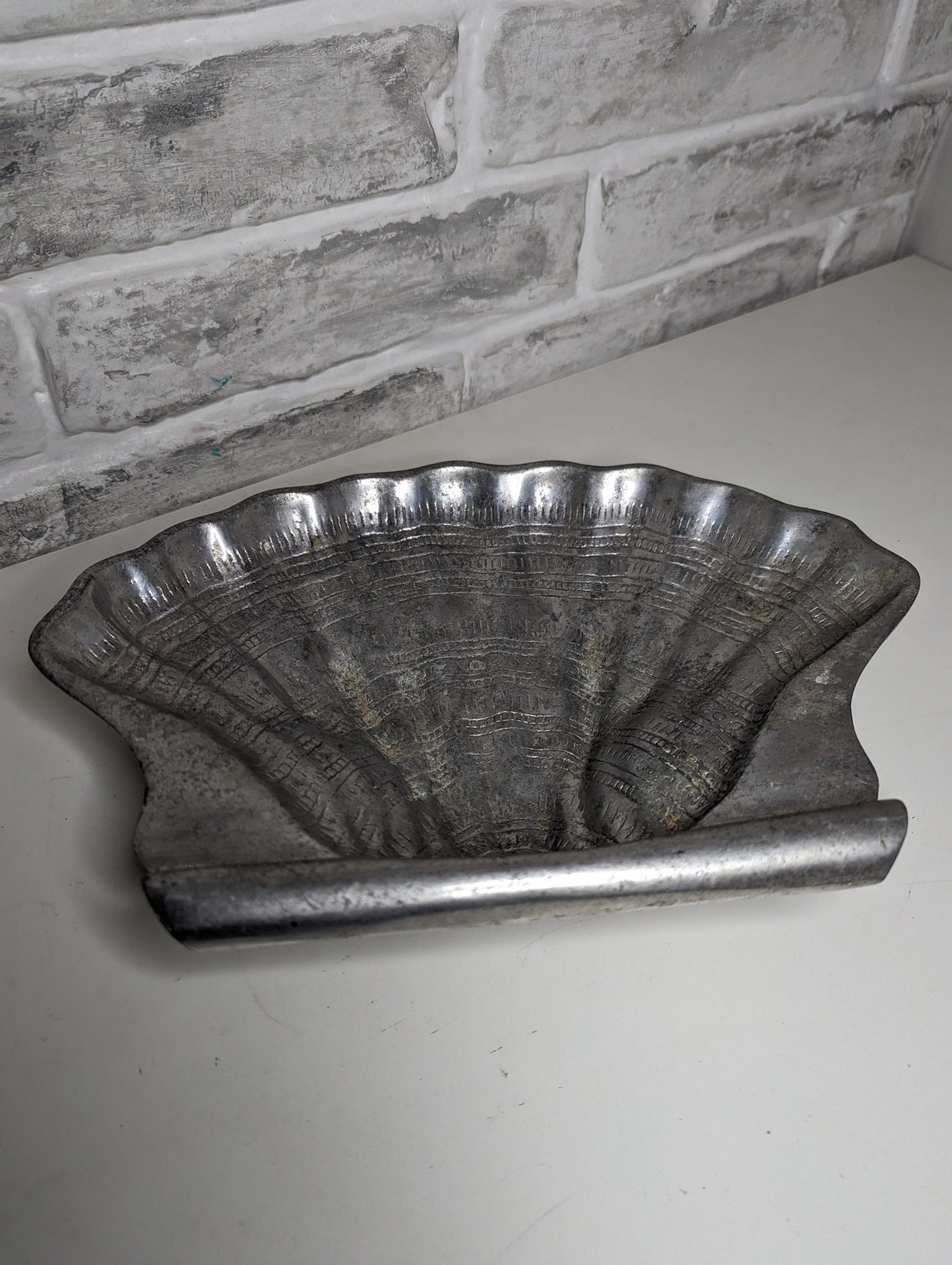 Vintage Metal Pewter Seashell Bowl Clam Scallop Shell Bowl Serving Dish ...