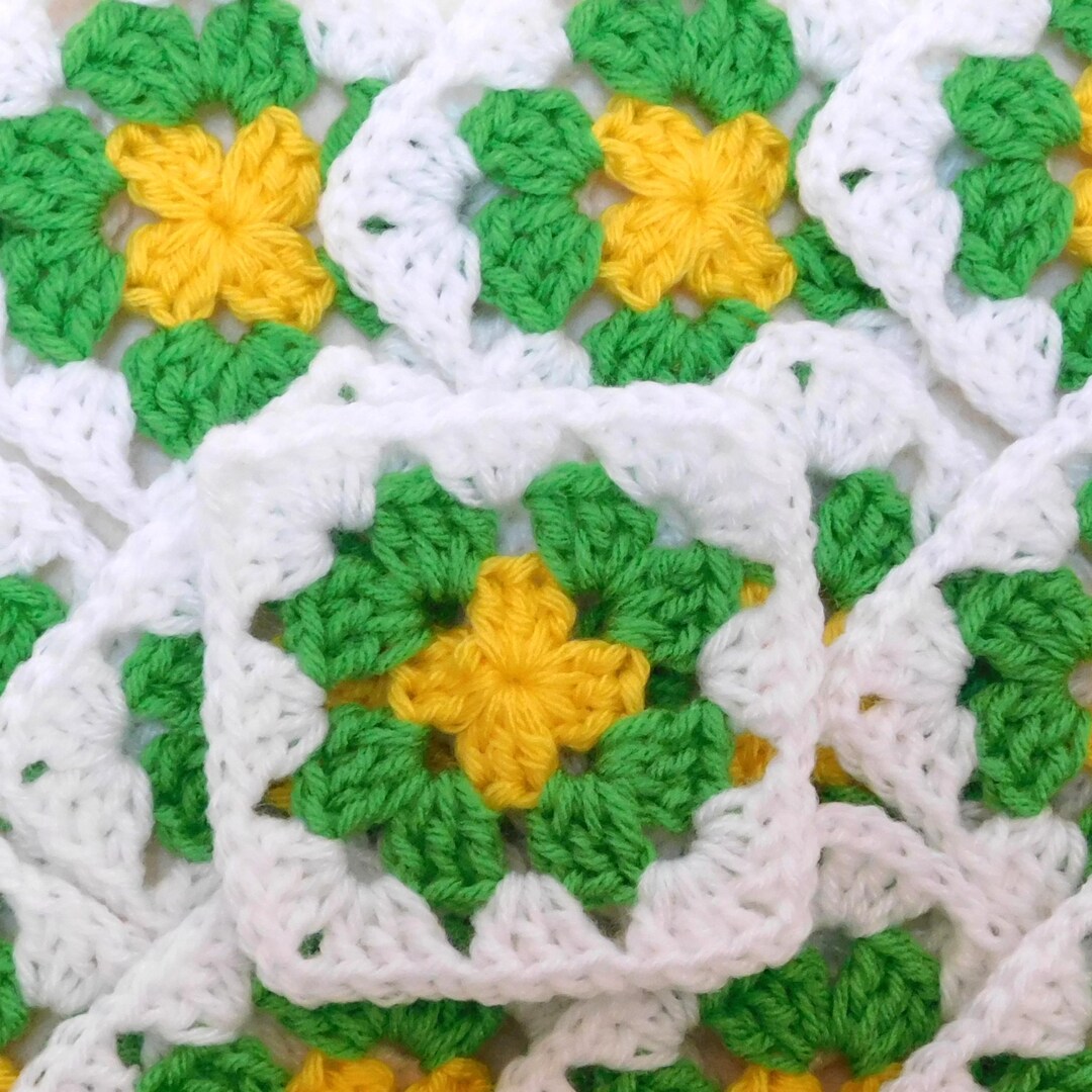 Granny Squares Yellow Green White Trimmed Craft Supplies - Etsy