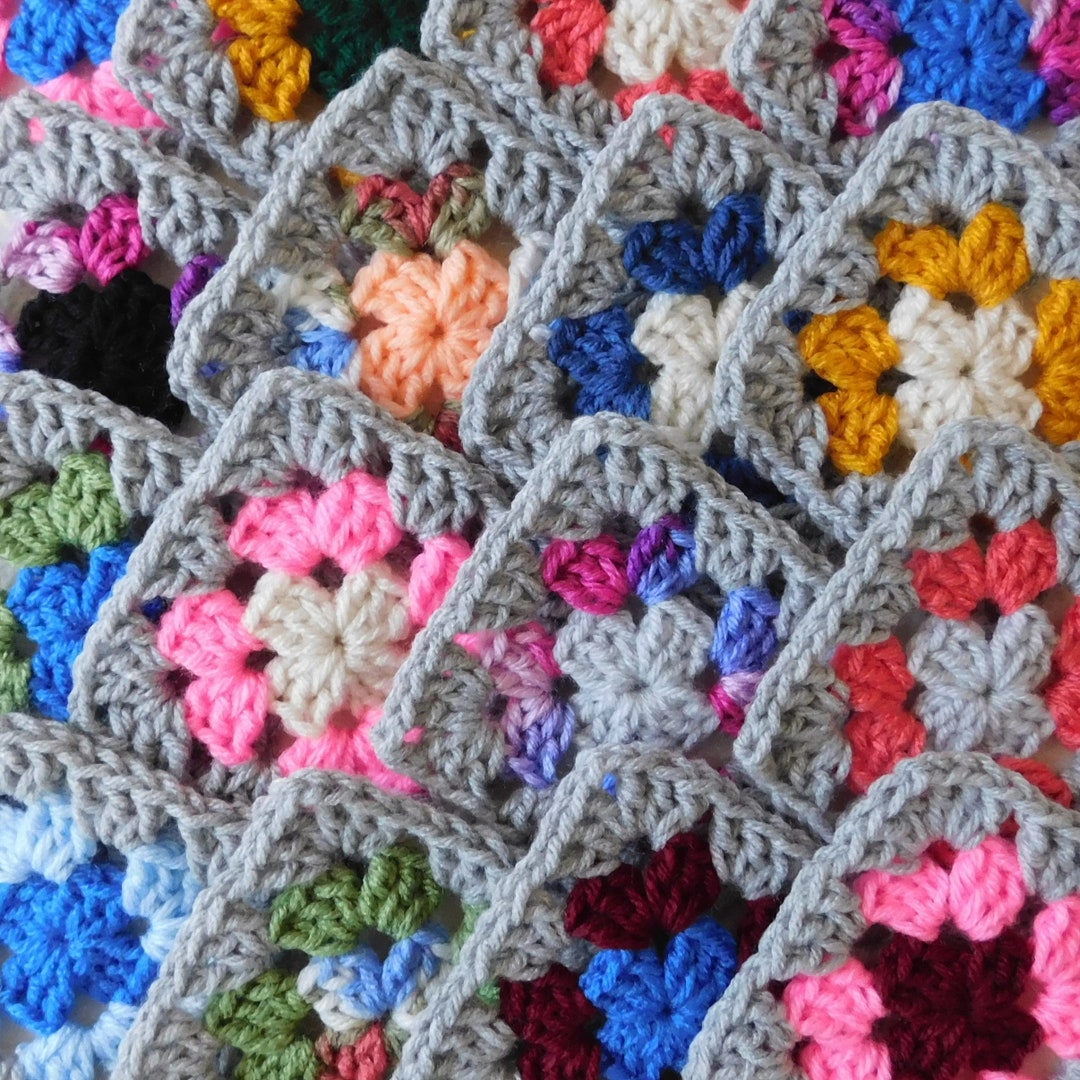 Granny Square Box Lot Multicolored Gray Trimmed Qnty 70-gray 1 - Etsy