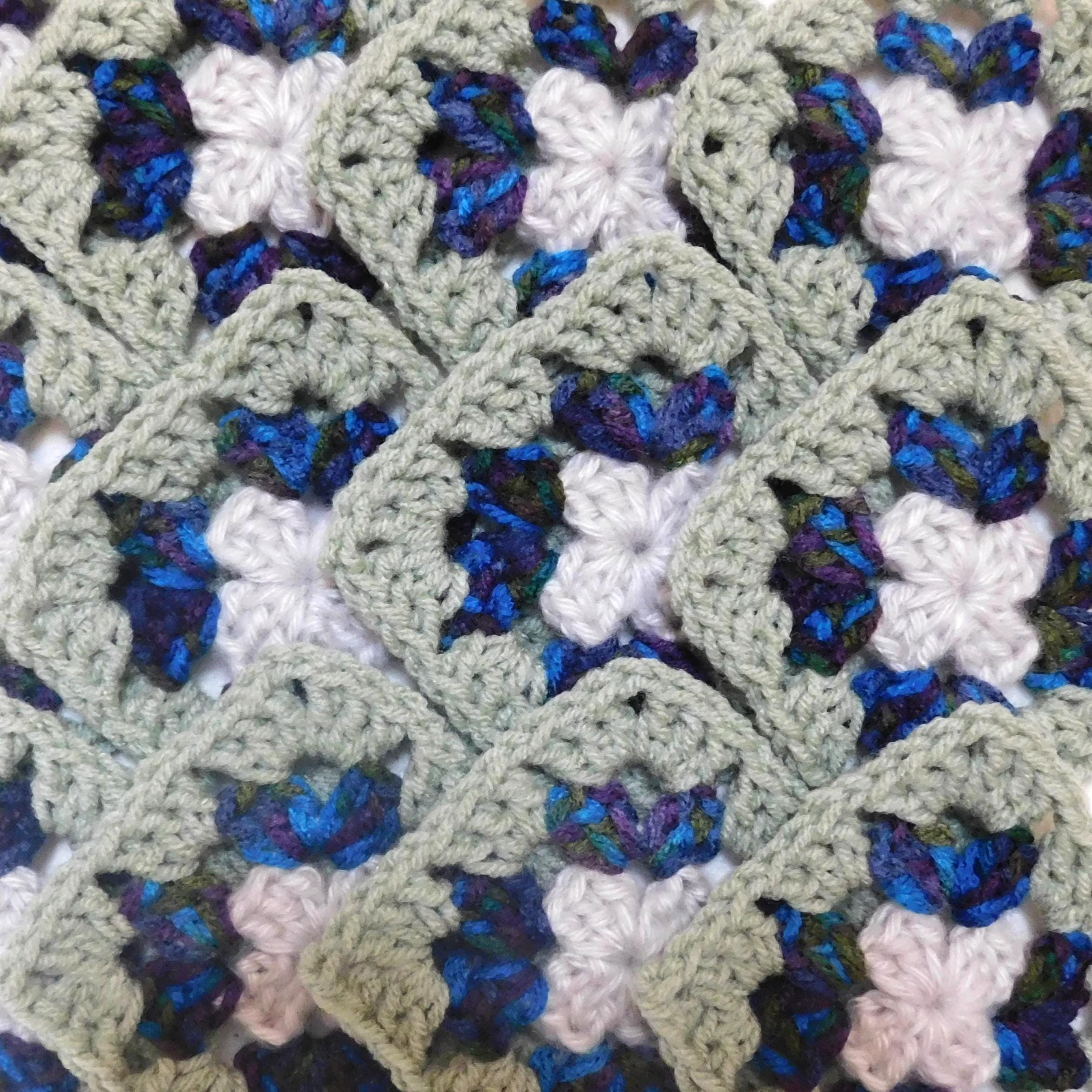 Granny Squares Multi Blue Purple Sage Trimmed Handmade Craft Supplies ...